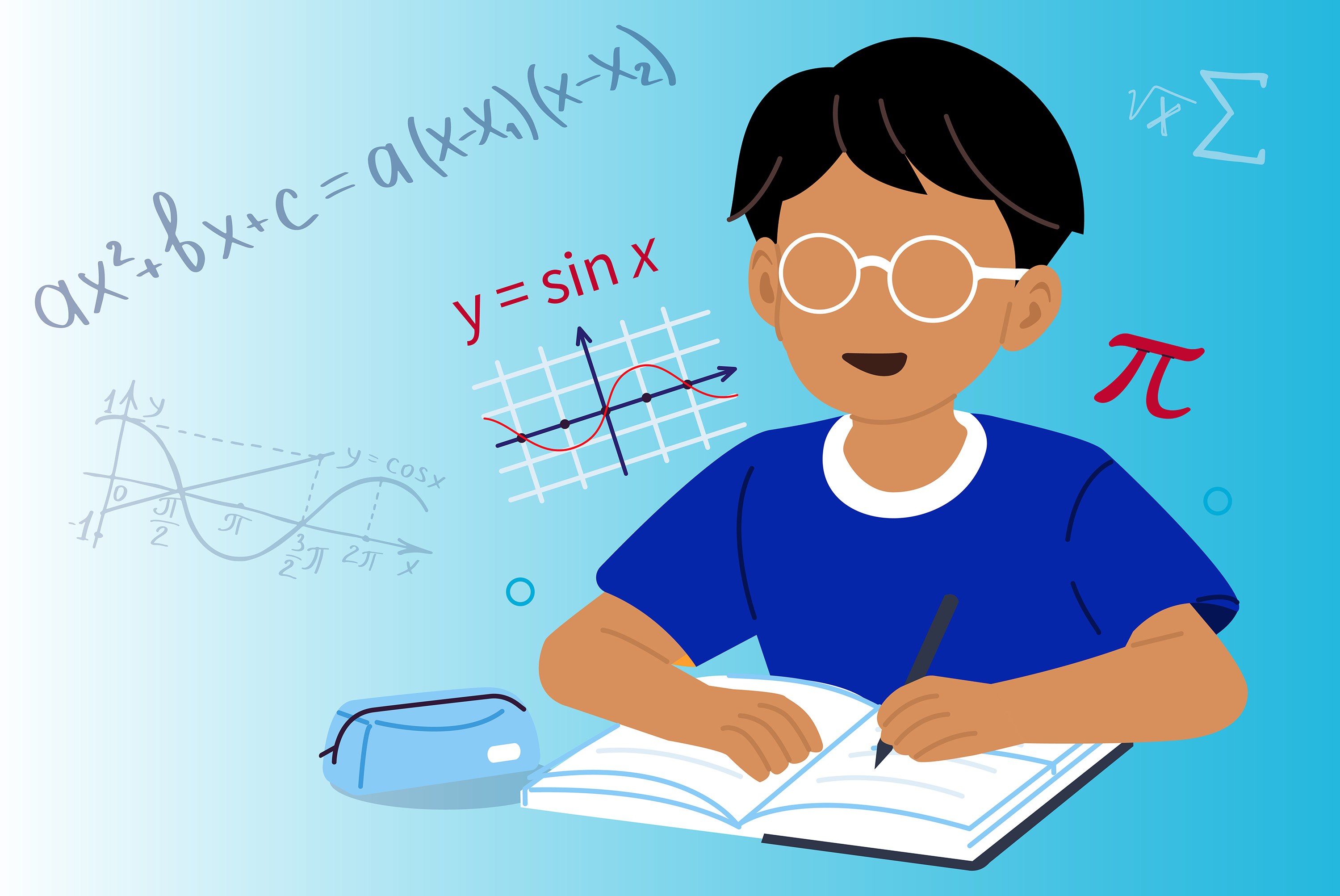 Student Studying Math Clipart
